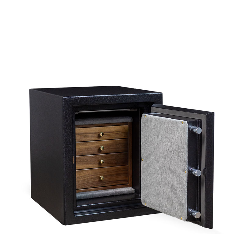 Compact Jewelry Safe | Textured Black with 4 Drawers | Casoro